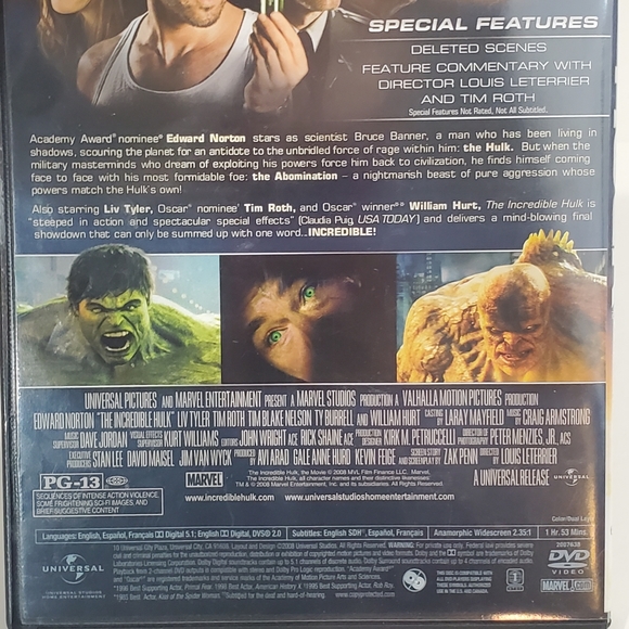 Universal | Media | 2 Universal Dvds Hulk The Incredible Hulk Action ...